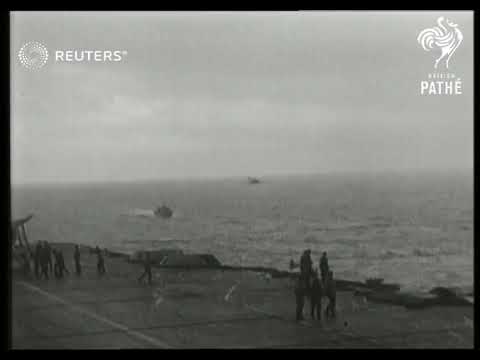 AT SEA / DEFENCE: HMS Indomitable, aircraft carrier, carrying the Seafire fighter plane (1943)