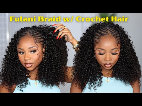 FULANI BRAIDS WITH CURLY CROCHET HAIR (NO LEAVE OUT)  | PROTECTIVE STYLE | Eayon Hair | CHEV B.