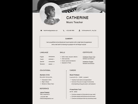 Modern Professional Resume CV Music Teacher