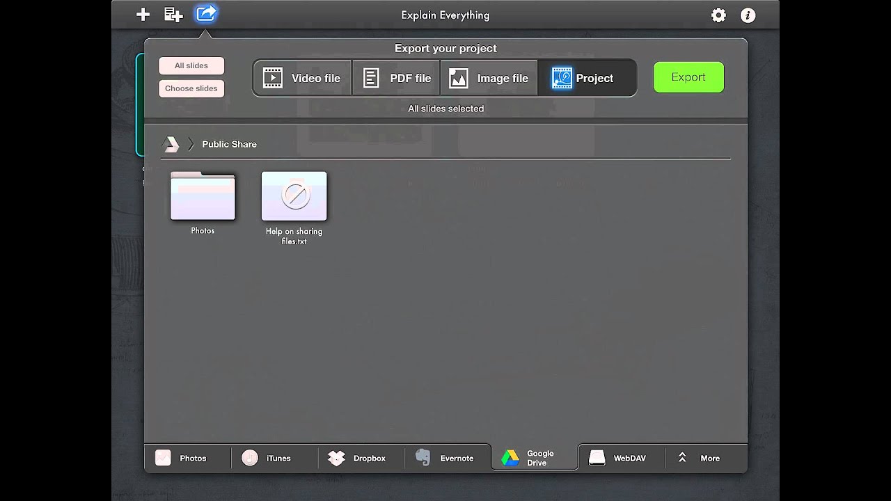 How to export an Explain Everything project to Google Drive
