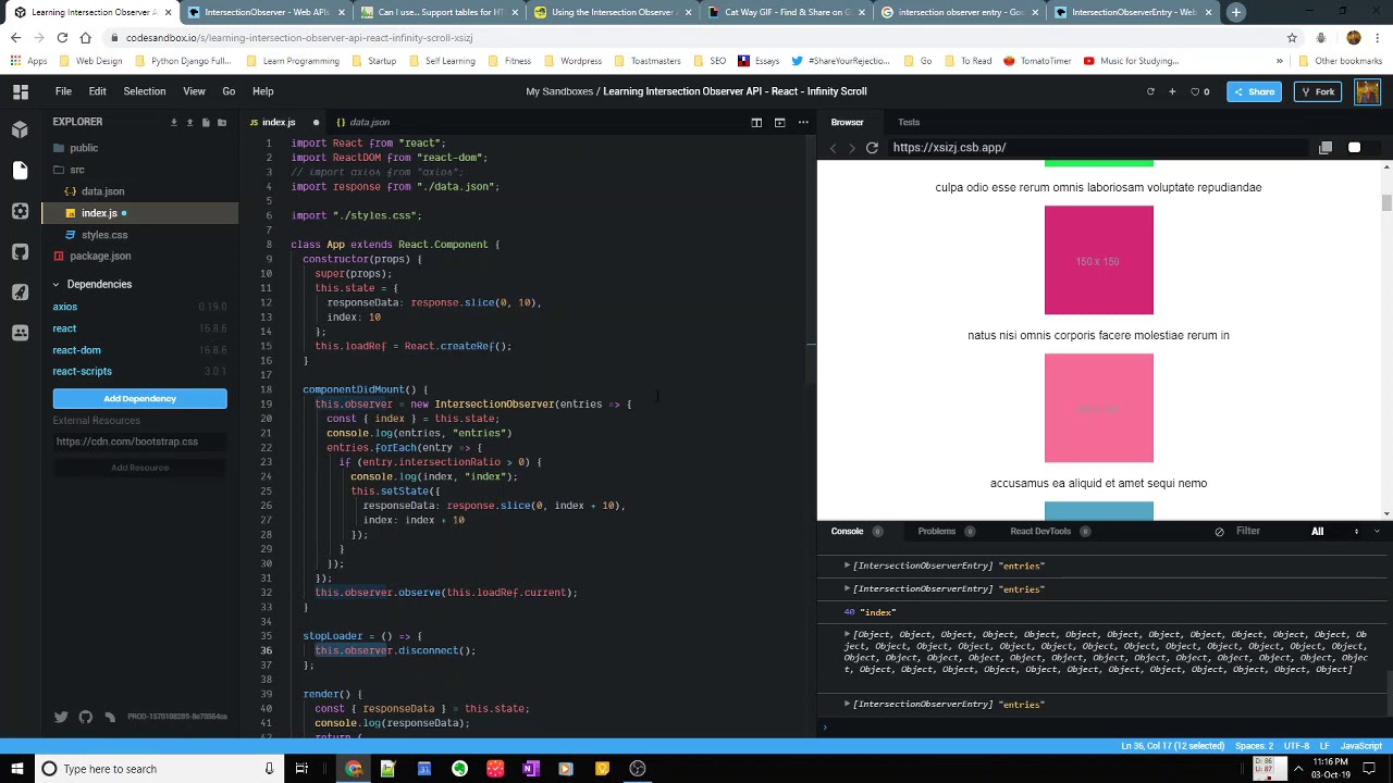 infinite scrolling using Intersection Observer API - ReactJS (Live Example)