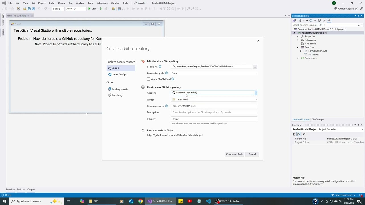 GitHub repositories for a Visual Studio solution with multiple projects