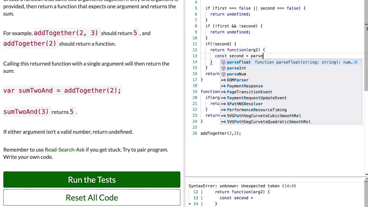 Let's play free code camp: Intermediate Algorithm Scripting: Arguments Optional