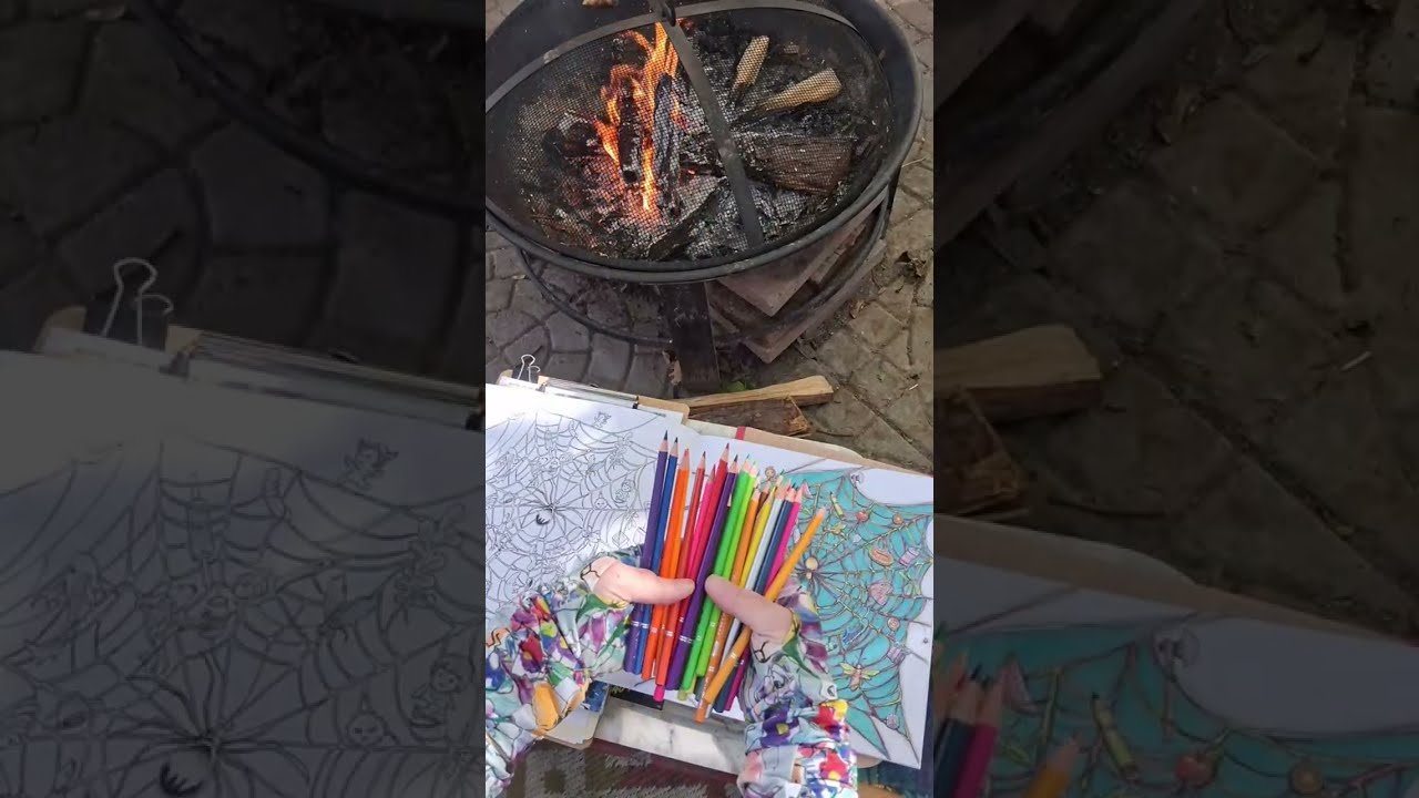 Campfire Coloring HALLOWEEN (with a real campfire) Spider & Bats!