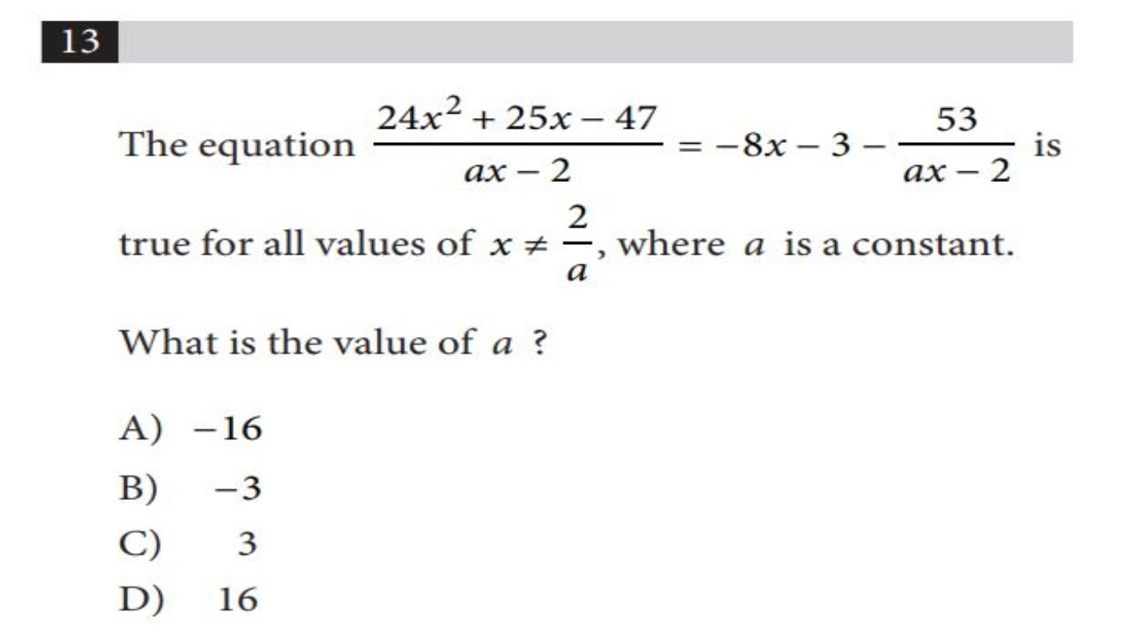 SAT Practice Test #3 Section 3: Math Test – No Calculator #13