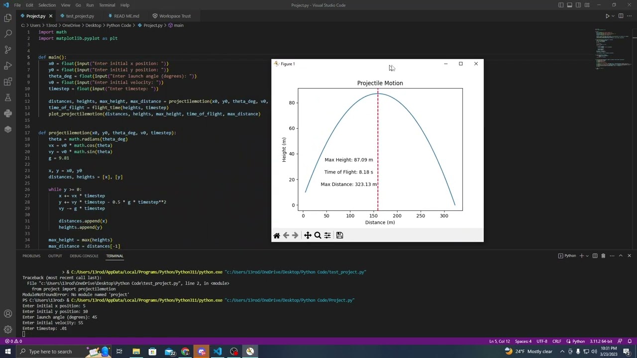 Python - Projectile Motion - ENG267