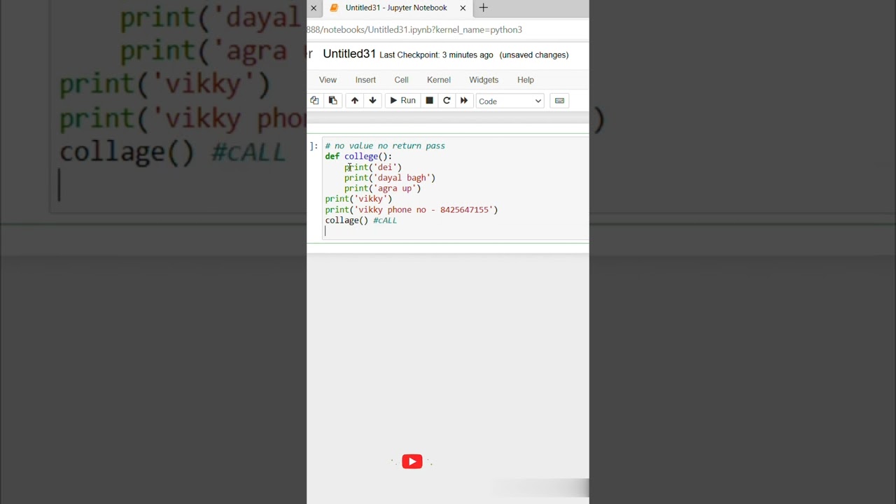 No Value no return pass function using python programming.#youtube #python #coding #programming