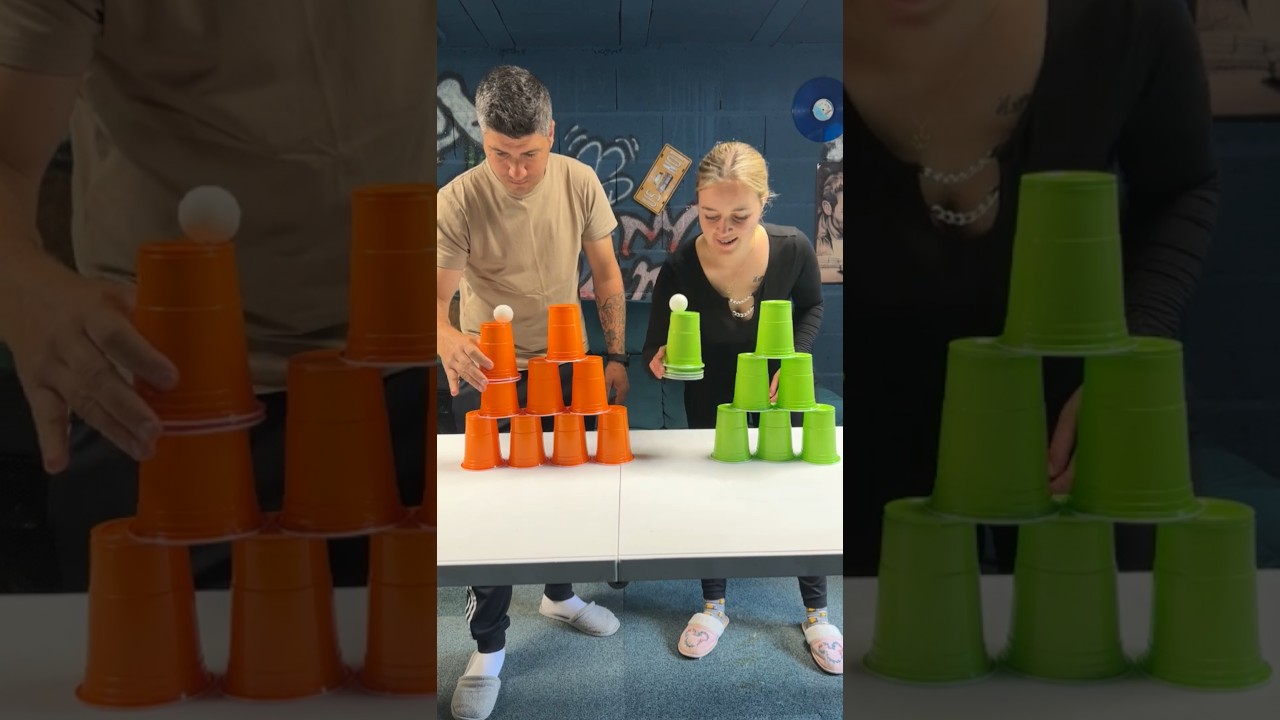 Couple Challenge 💥 Stack the Cups Without Dropping the Ball! 🏓🔥 | Crazy Battles #19