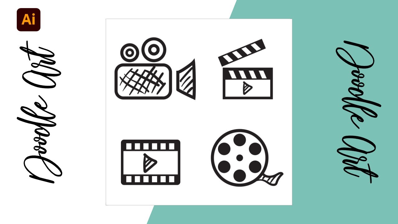 How to Hand Draw Doodle Cinema Icons in Adobe Illustrator Using a Wacom Tablet #DoodleArt