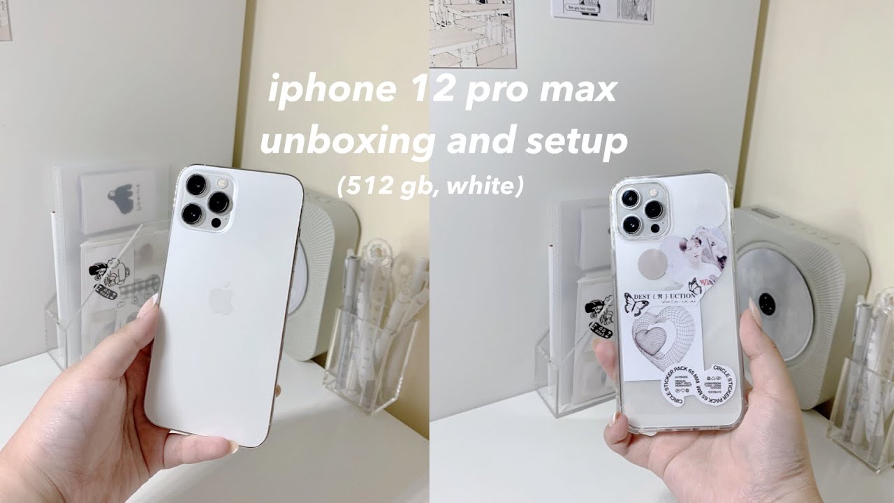 an aesthetic iphone 12 pro max unboxing and setup | white, 512 gb
