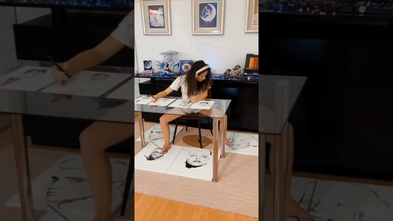 I used both feet and hands to create 8 realistic portraits upside down ✏️🎨 #art #drawing