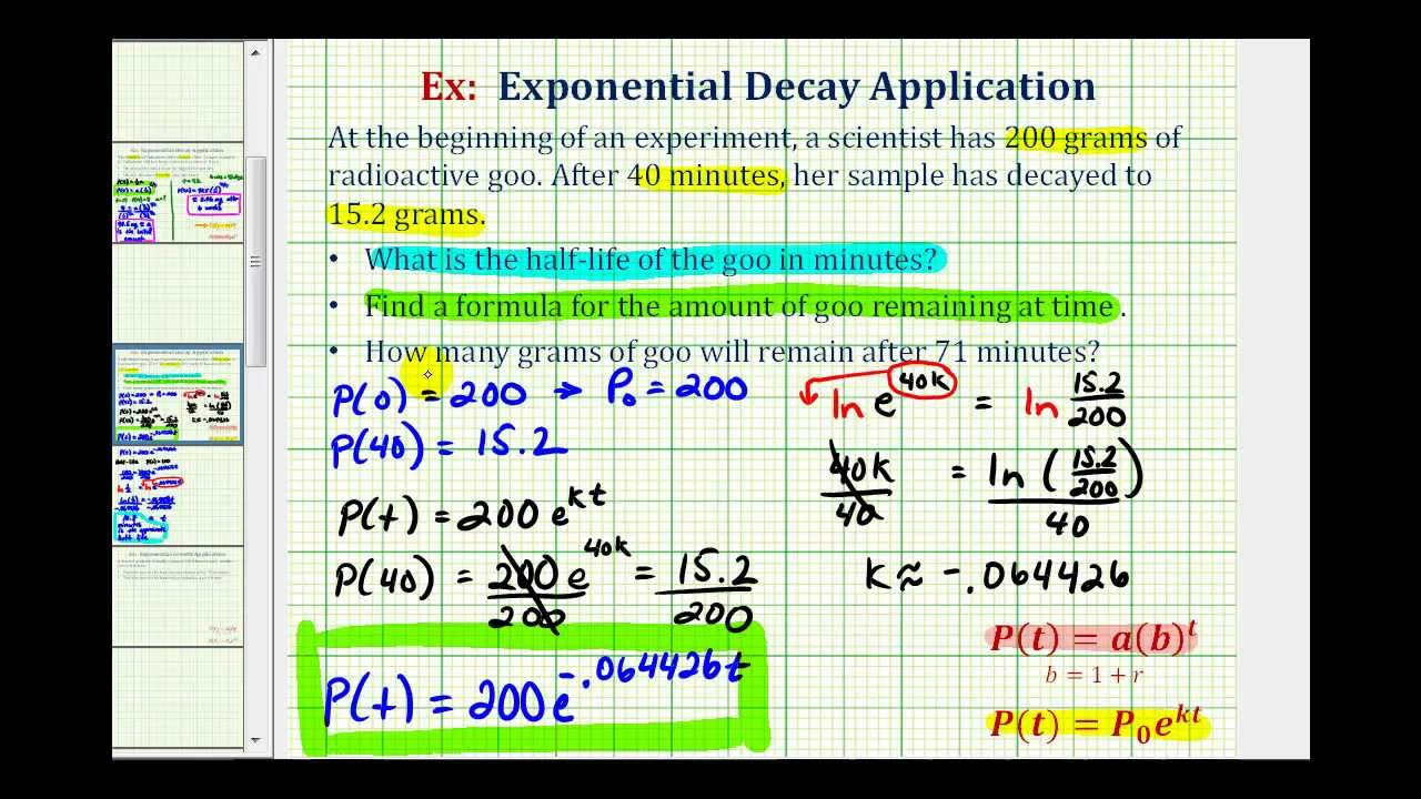 Exponential Decay App with Logs  (y=ae^(kt)) - Find Half Life