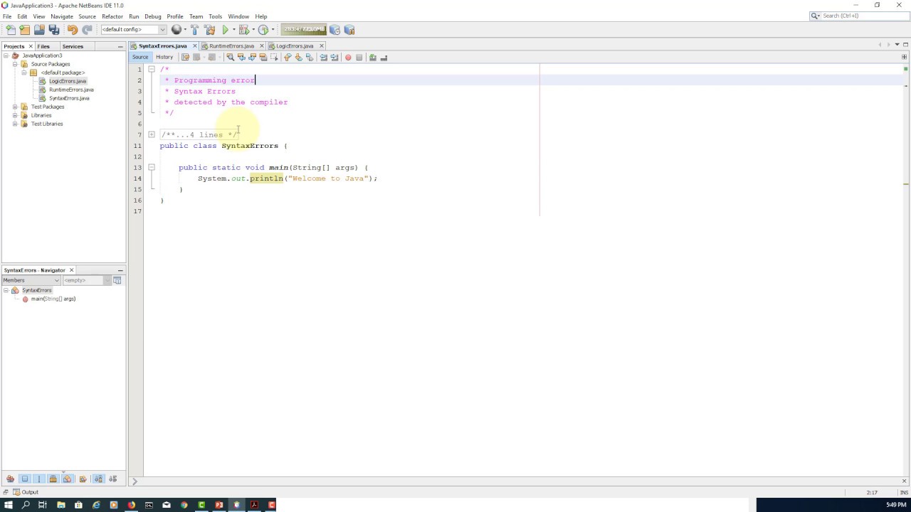 Java Tutorial 3 - Java Programming Errors - Syntax, Runtime and Logic Errors