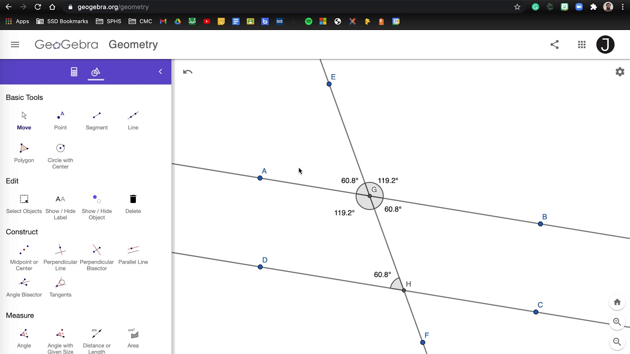 GEOGEBRA - PARALLEL LINES CUT BY TRANSVERSALS