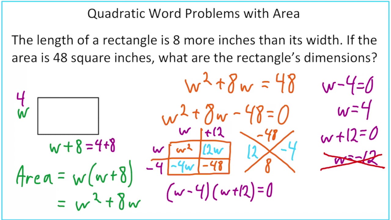 Quadratic Word Problems with Area