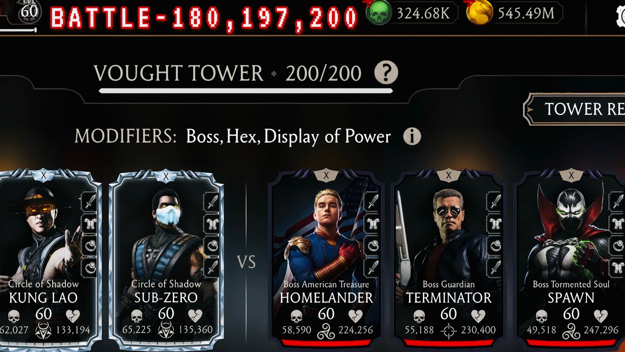 Cos Subzero Vs Vought Tower 200 & 180 Fight + Rewards MK Mobile | Lethal Hit Monster