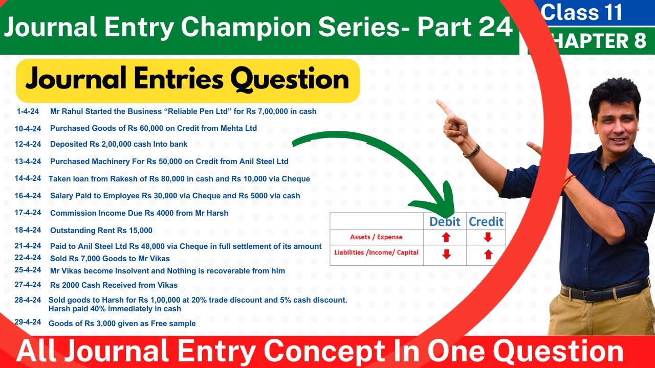 Journal Entry Full Fledged Question  | All Concept Covered | Class 11 Accounts | Ch8 | Part 24