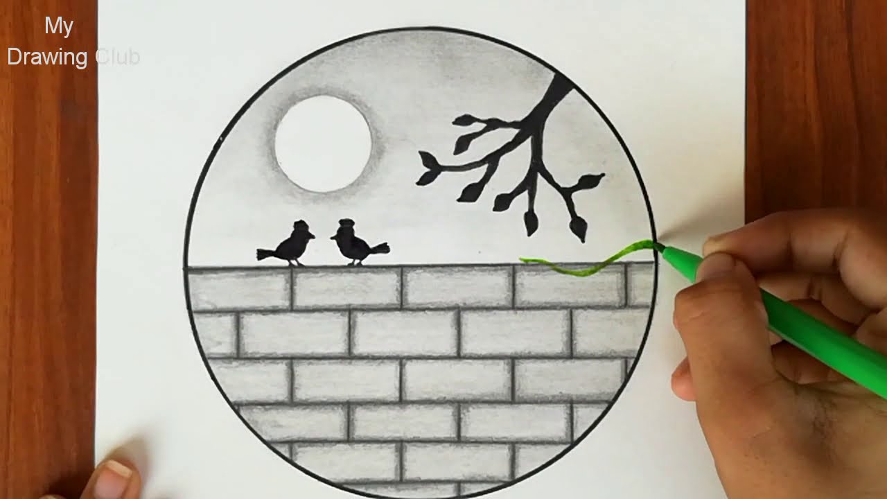 How To Draw Easy Scenery|Pencil Shading for Beginners|Easy Pencil Sketch Step by Step|Birds Shading