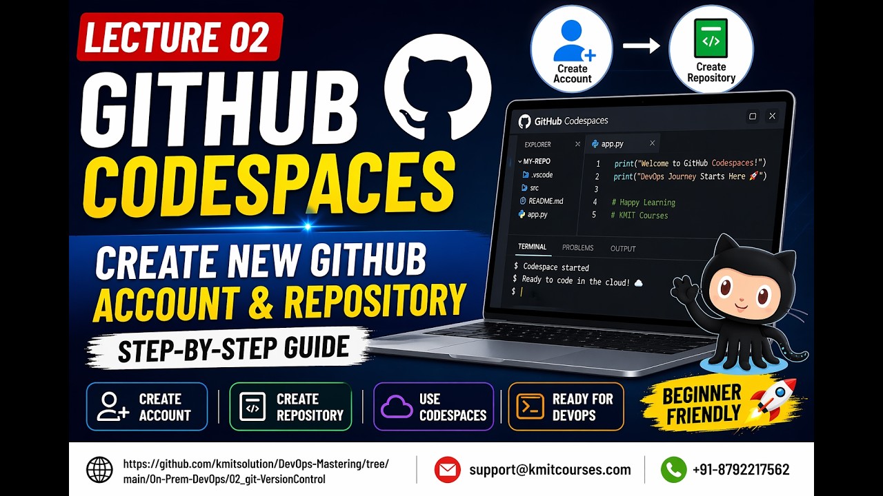 02: GitHub Codespaces | Create New GitHub Account & Repository (Step-by-Step Guide)