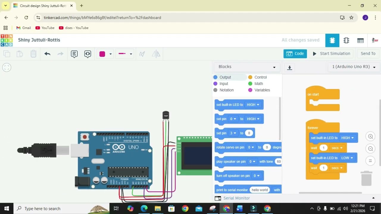 #13 Arduino Temperature Sensor with LCD in Tinkercad |