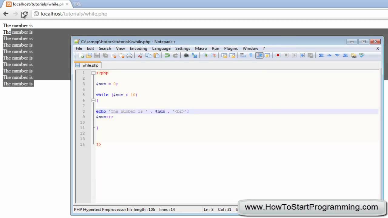 PHP Tutorial 14 - While Loop (PHP For Beginners)