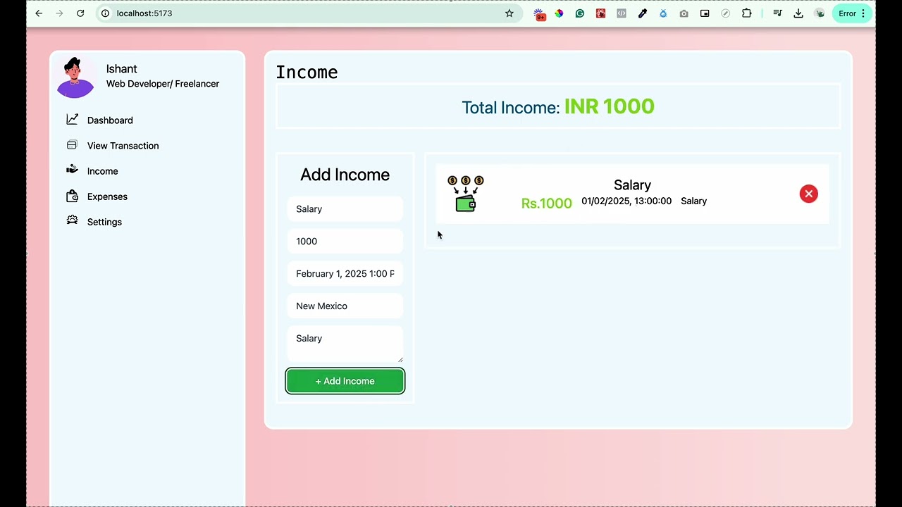 React JS project - Expense Tracker (Github Provided)