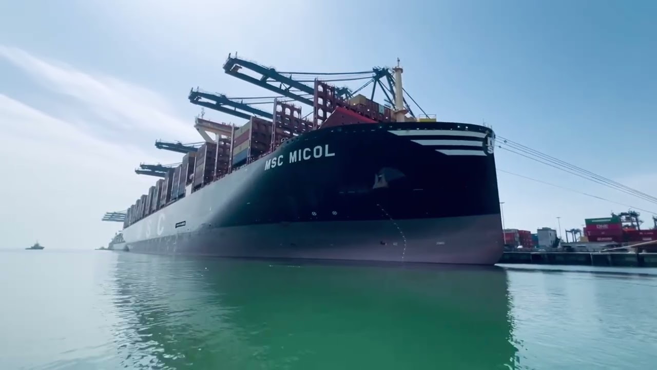 MSC MICOL, largest-ever container vessel,400 meters in length docked at Karachi Port.