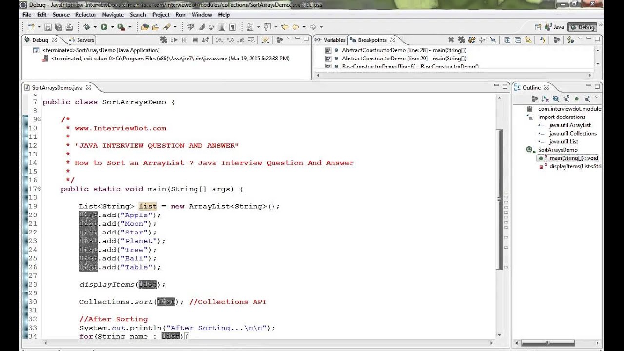 HOW TO SORT AN ARRAYLIST JAVA DEMO