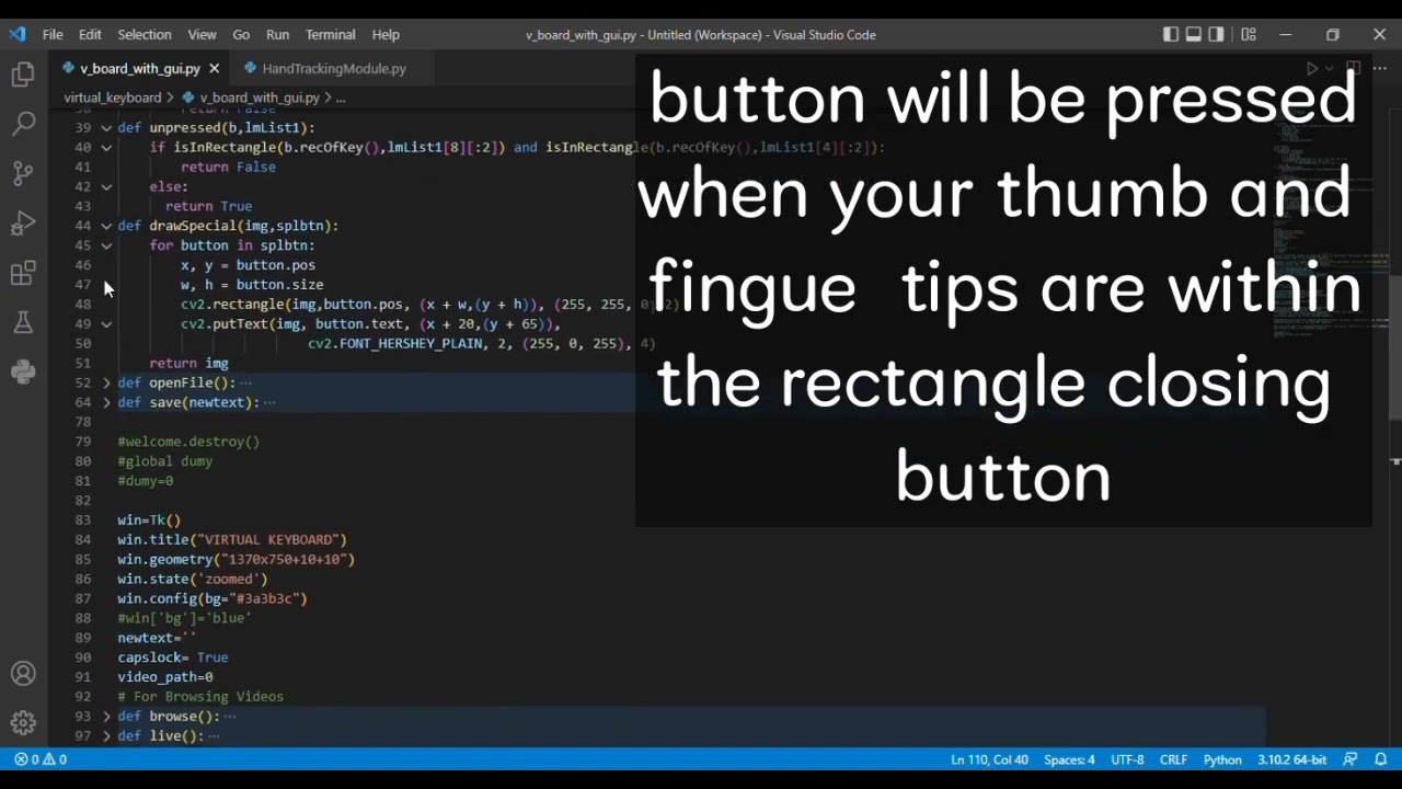 Virtual Keyboard and it's GUI using Python and Mediapipe