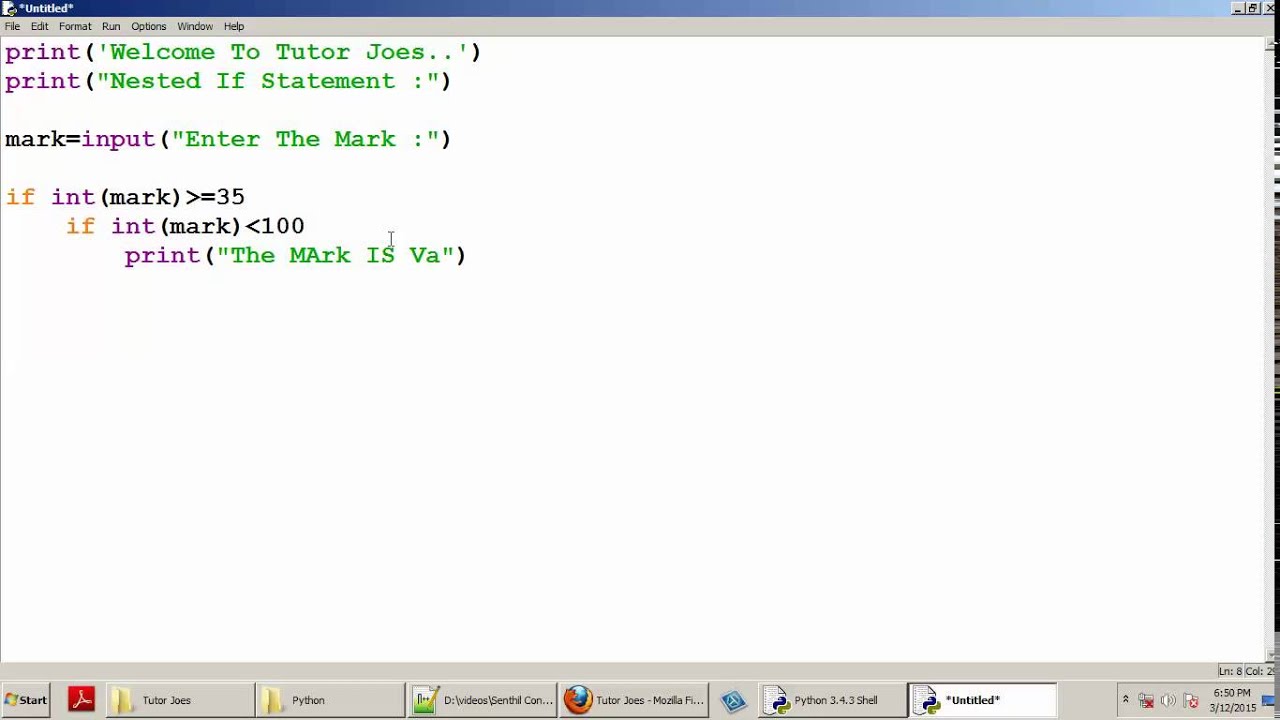 Python Tutorial : Nested If Statement In Python Tamil Part-23