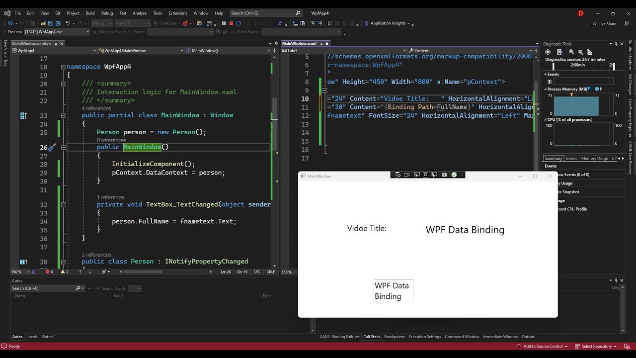 Data Binding in WPF Project (Visual Studio 2022)
