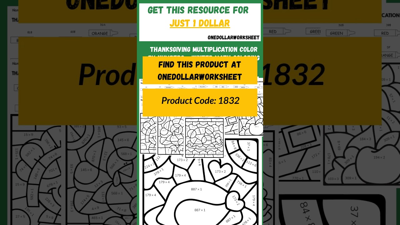 Thanksgiving Multiplication Color By Numbers | Winter Math Coloring Activities #teacher #worksheet