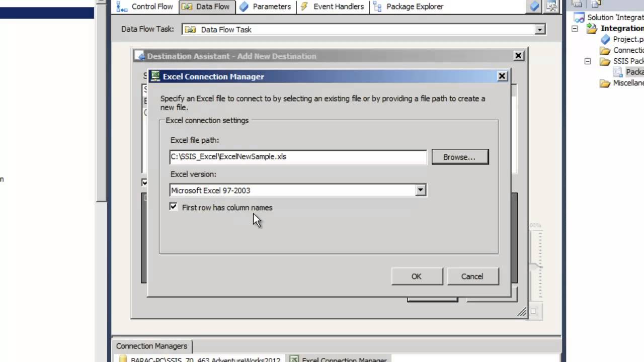 Data Flow Task (transfer data from database to excel file)