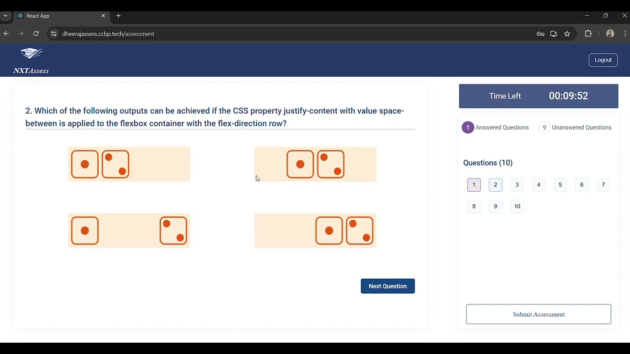 nxtAssess mini project nxtWave ,with react.js, html,css,api's,auth