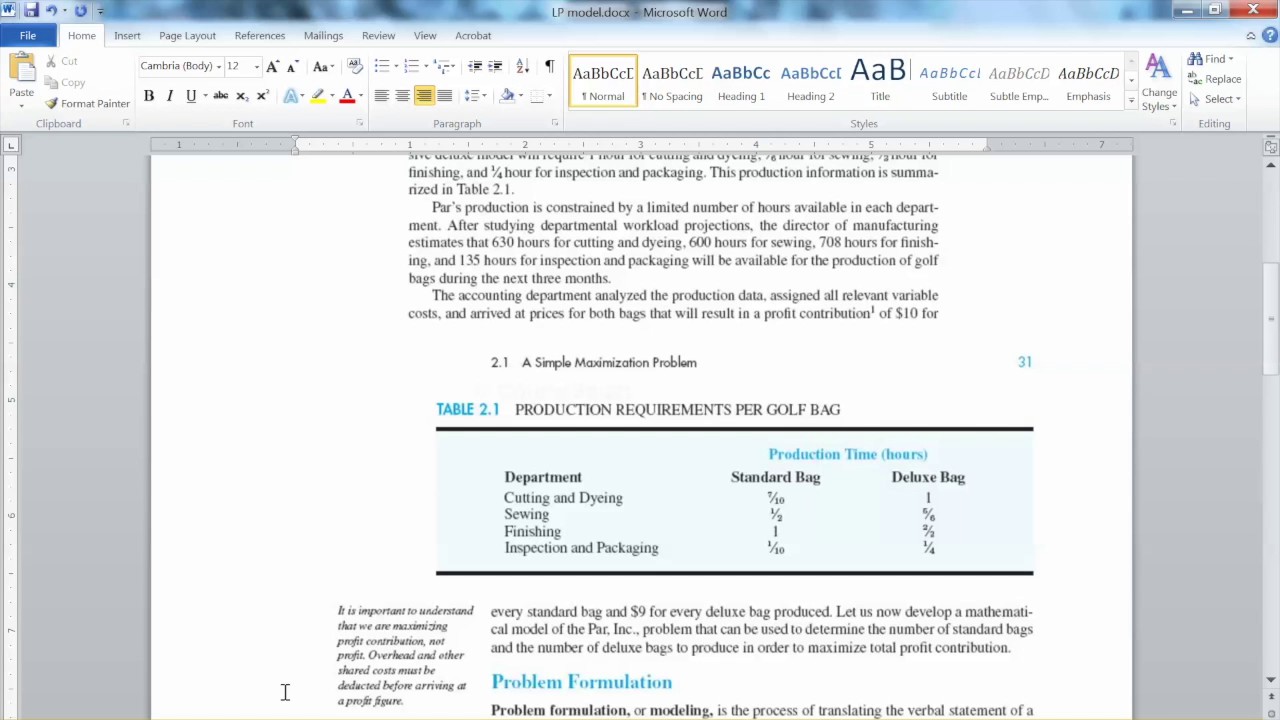 Linear Programming Model