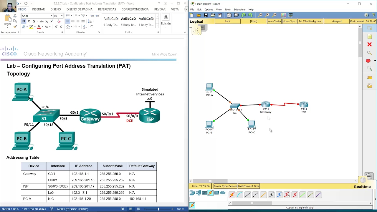 9.2.3.7 Lab - Configuring Port Address Translation (PAT)