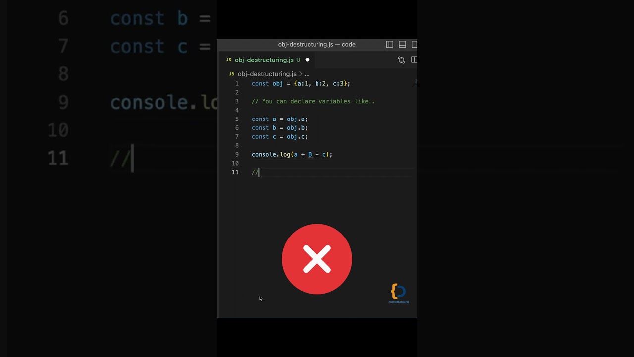 JavaScript Tip: Object Destructuring | #shorts #viral #html #css #coding #views #youtubeshorts #like