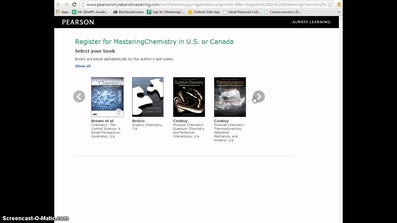 Register for Mastering Chemistry