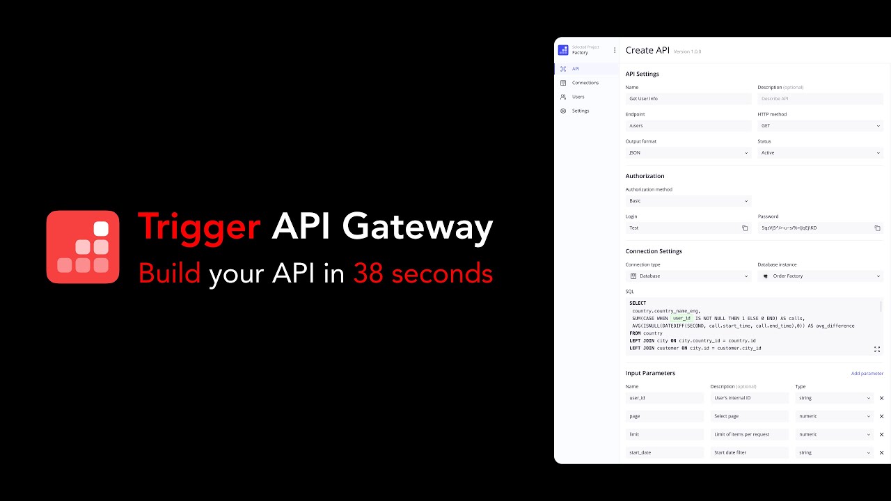 Trigger API Gateway - build API over the databases in 38 seconds.