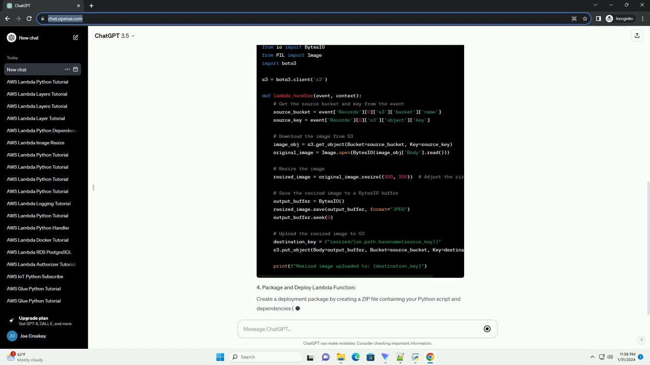 aws lambda resize image s3 python