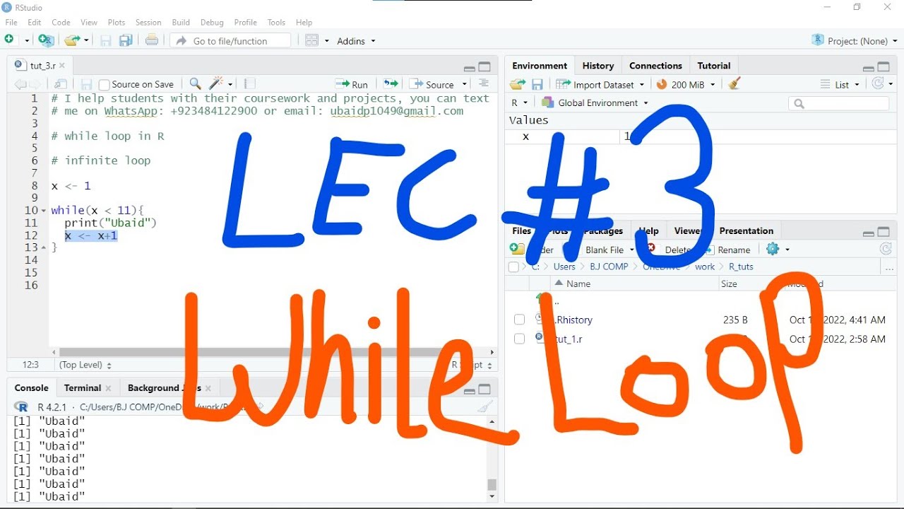R Programming Tutorial # 3 | While Loop in R studio | Coursework help for R | UBprogrammer