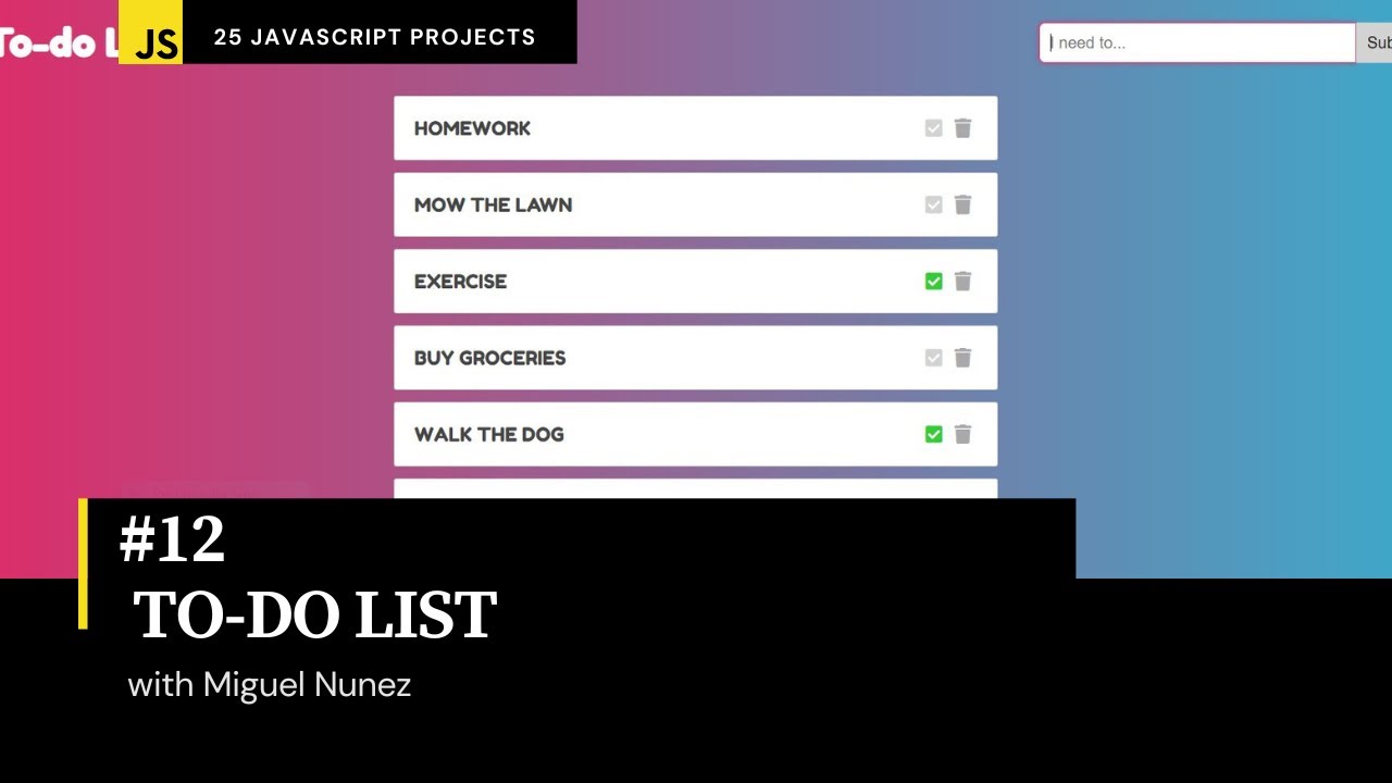 #12 of 25 Beginner Projects -  HTML, CSS, & JavaScript - To-do List ( Responsive Design )