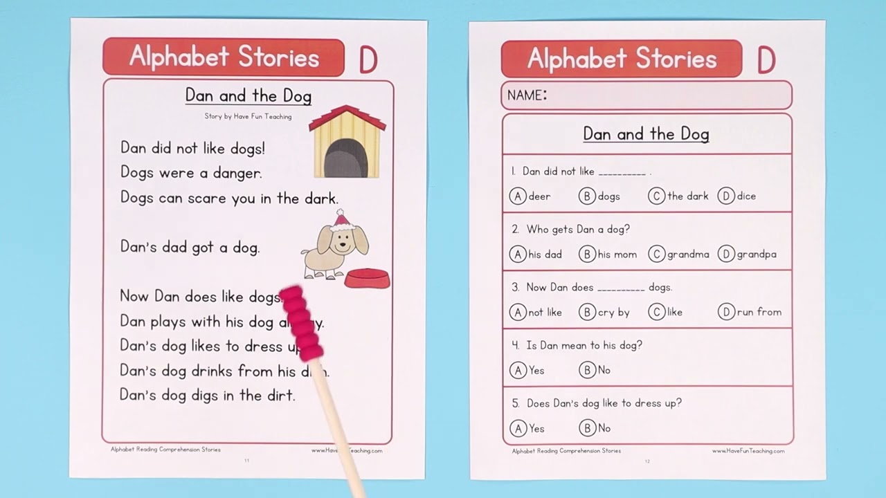 Alphabet Stories Letter D Reading Comprehension Worksheet