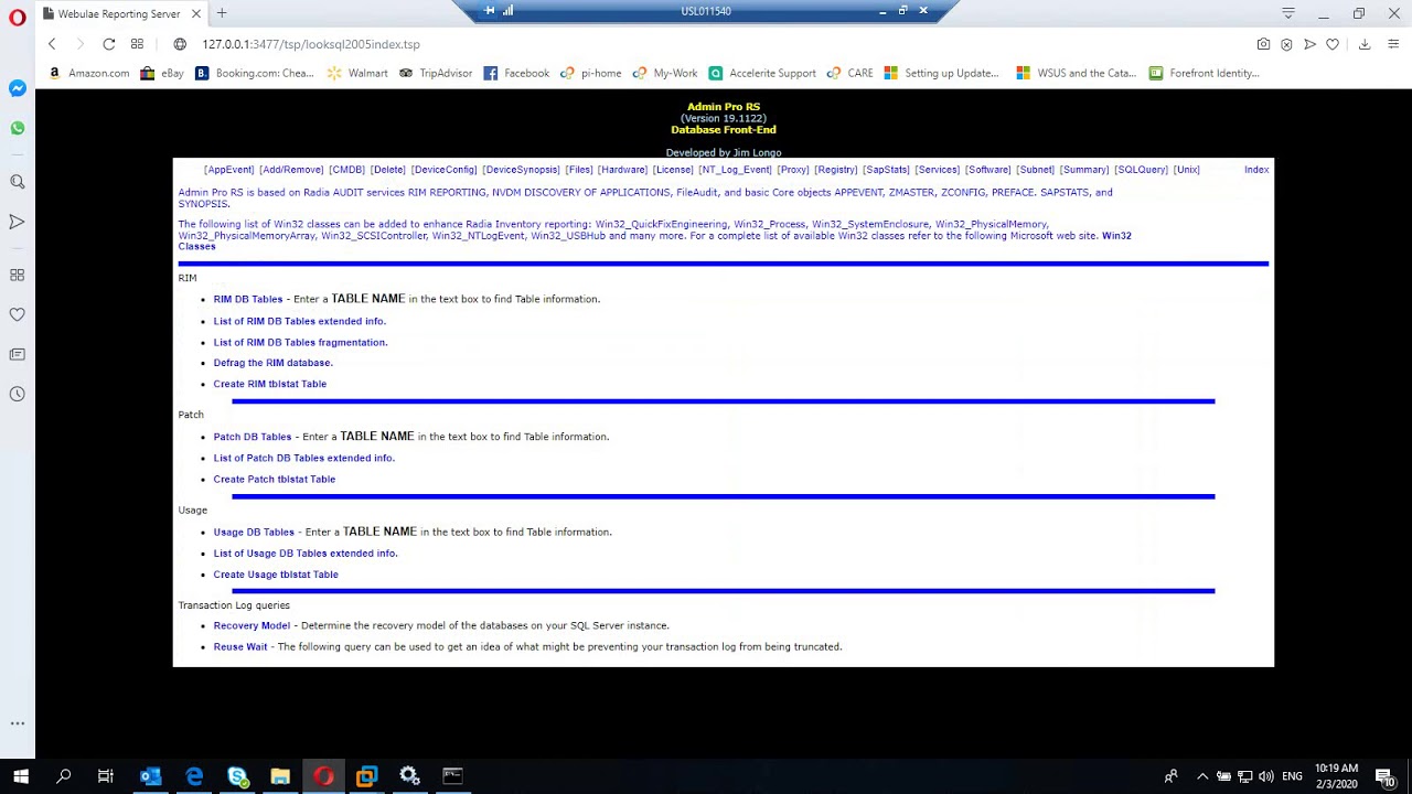 Admin Pro RS database front-end configuration and installation running on a Doge Server