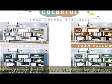 IOTXY Wooden Open Shelf Bookcase - 3-Tier Floor Standing Display Cabinet Rack with Legs, 10 Cubes B