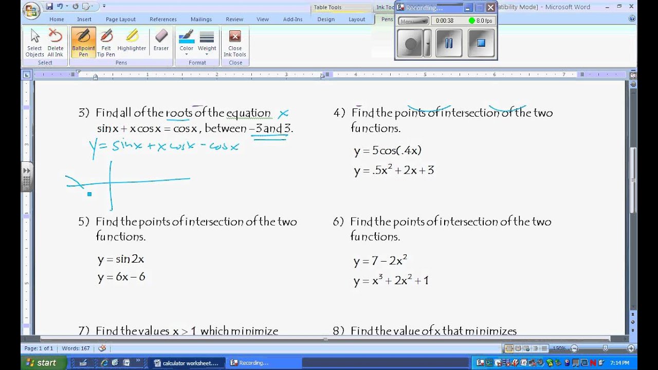 Calculus Calculator Worksheet #3