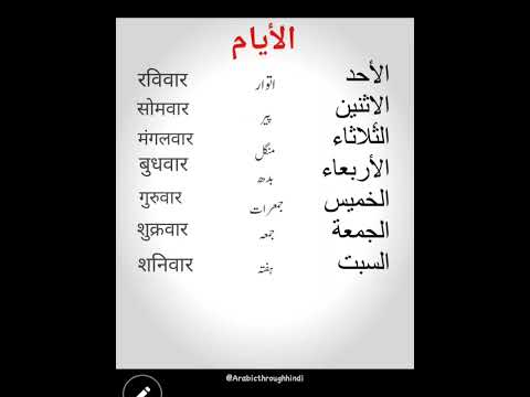 Days name in Arabic language with Hindi/Urdu | Arabic Daily Conversation