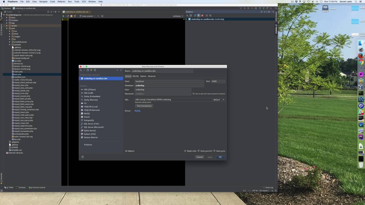 PHPStorm interpreter and MySQL connection UDZ
