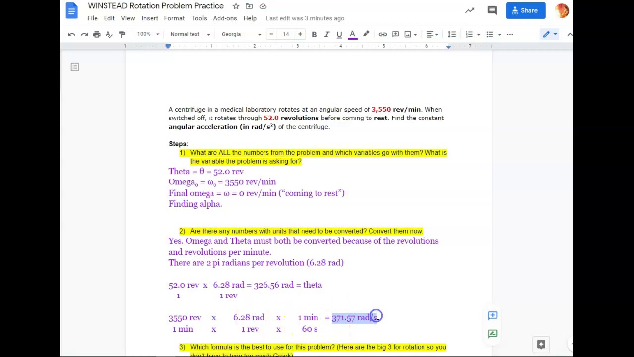Rotational Motion Problem Solving Solution Sheet