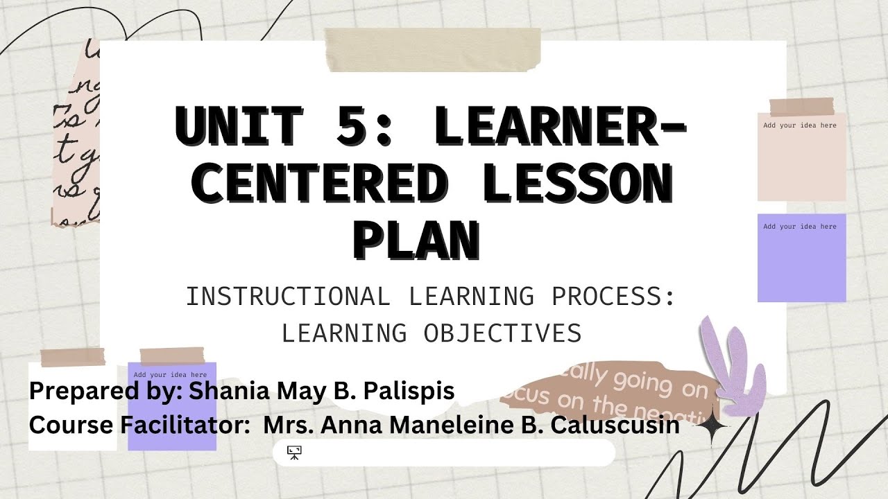 UNIT V: LEARNER-CENTERED LESSON PLANS (B. Instructional Learning Process: Learning Objectives)